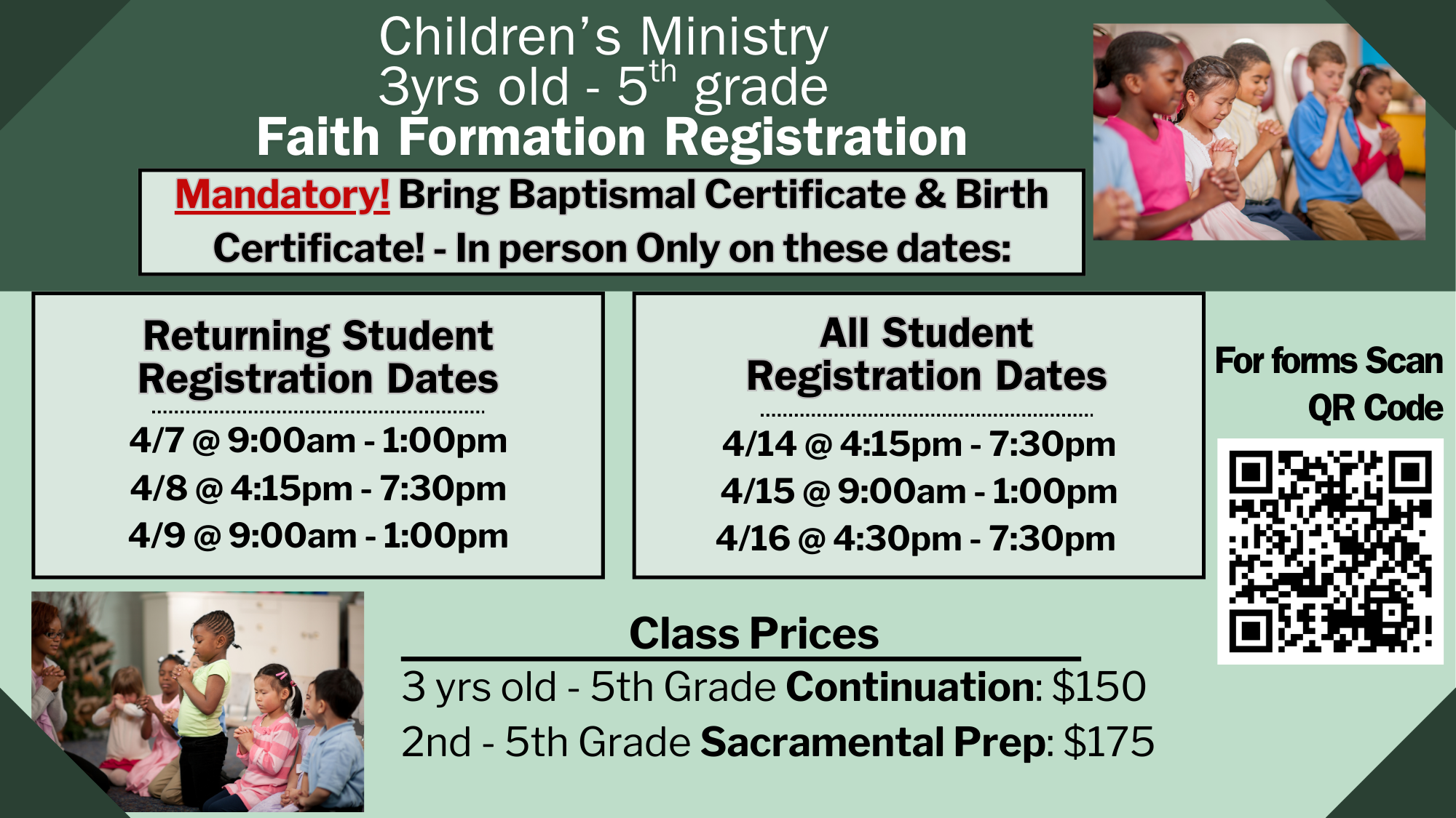 Faith Formation Registration for Children’s Ministry (Ages 3 – 5th ...